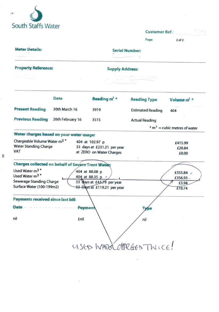 Check your latest water bills as they may be incorrect