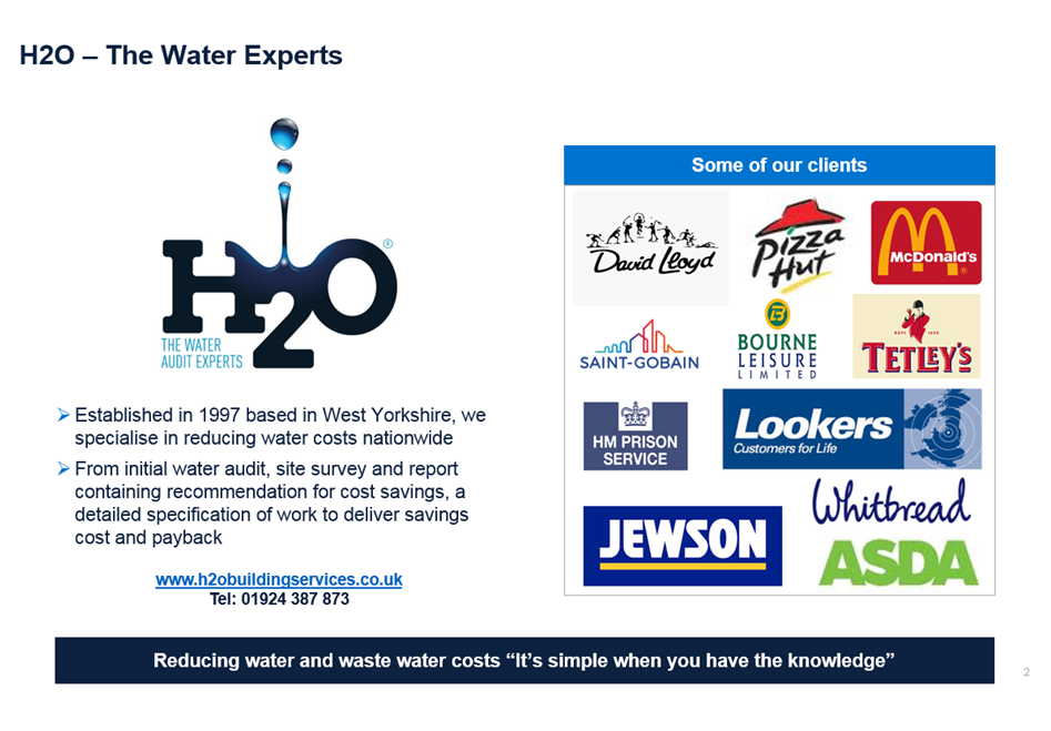 "The water audit expert" team at H20 save a staggering £480,000 on ...